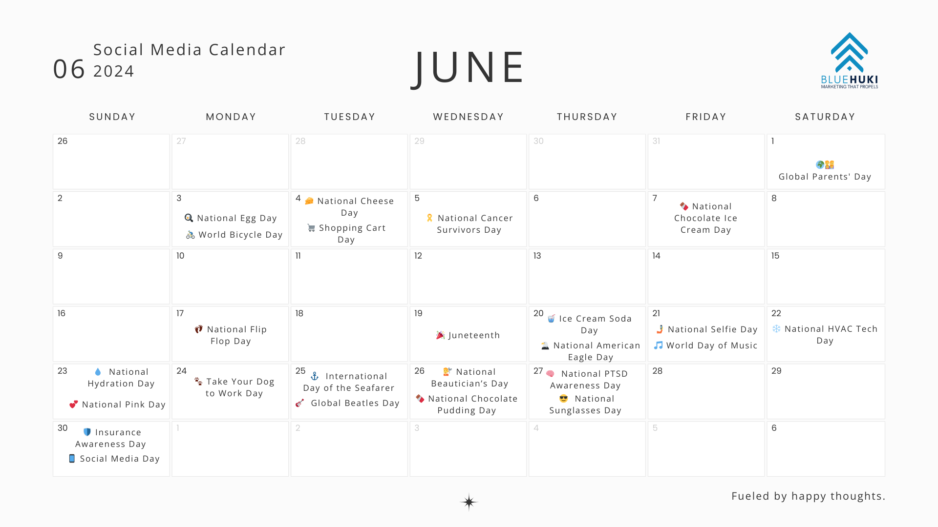 FREE June Content Calendar Ideas! - BlueHuki Digital Marketing and ...